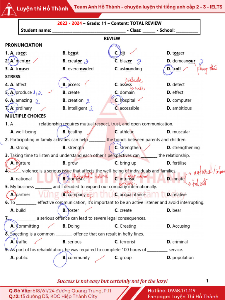 (G12 - 2K7) - Total Review A1 Q12 | PDF