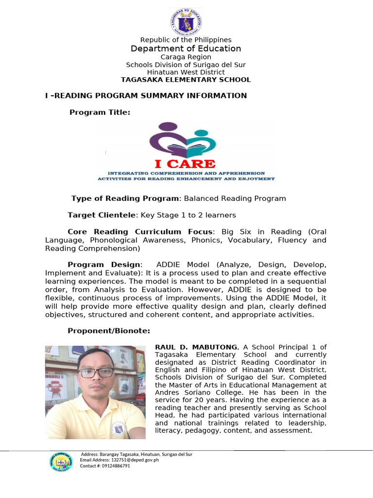 Balanced Reading Program Proposal - Tagasaka ES | PDF | Literacy ...