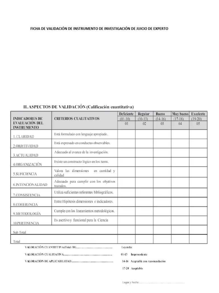 Ficha de Instrumentos de Validación | PDF