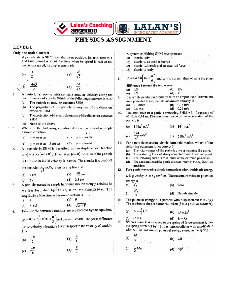 Physics Simple Harmonic Motion | PDF