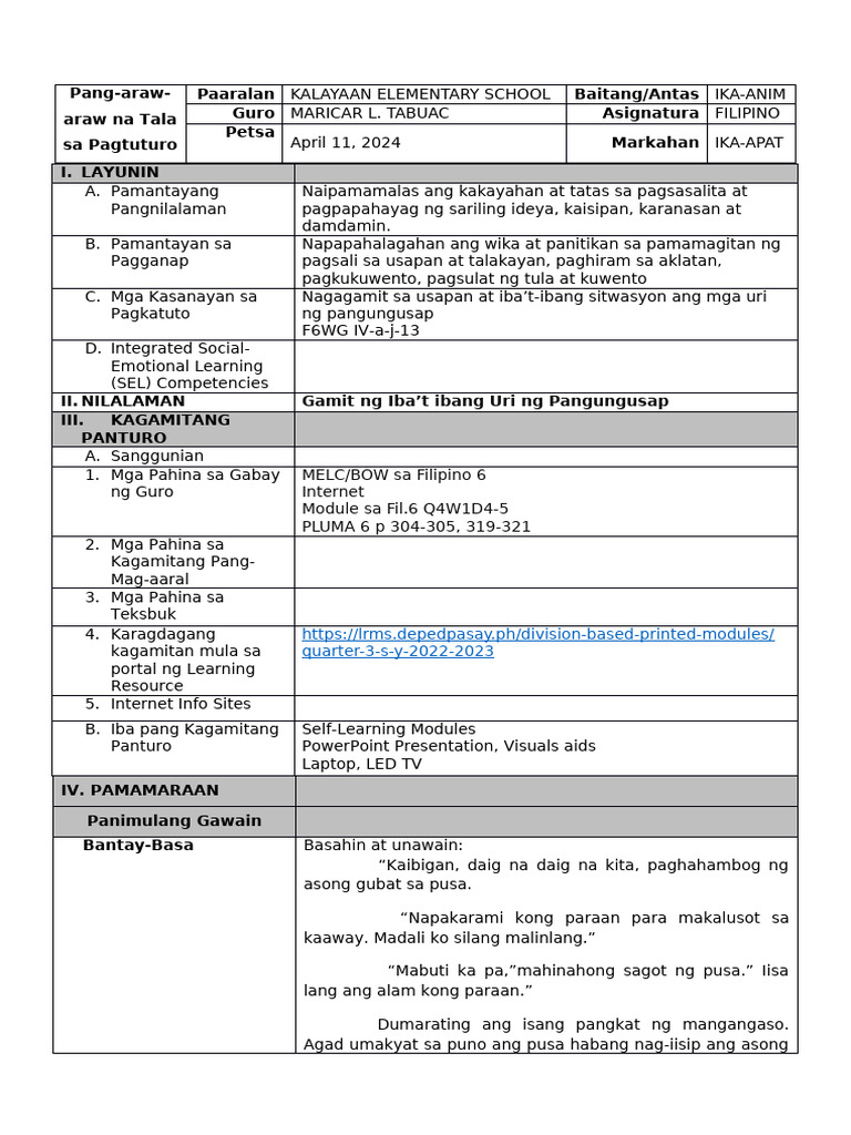 COT 4-FILIPINO 6 | PDF
