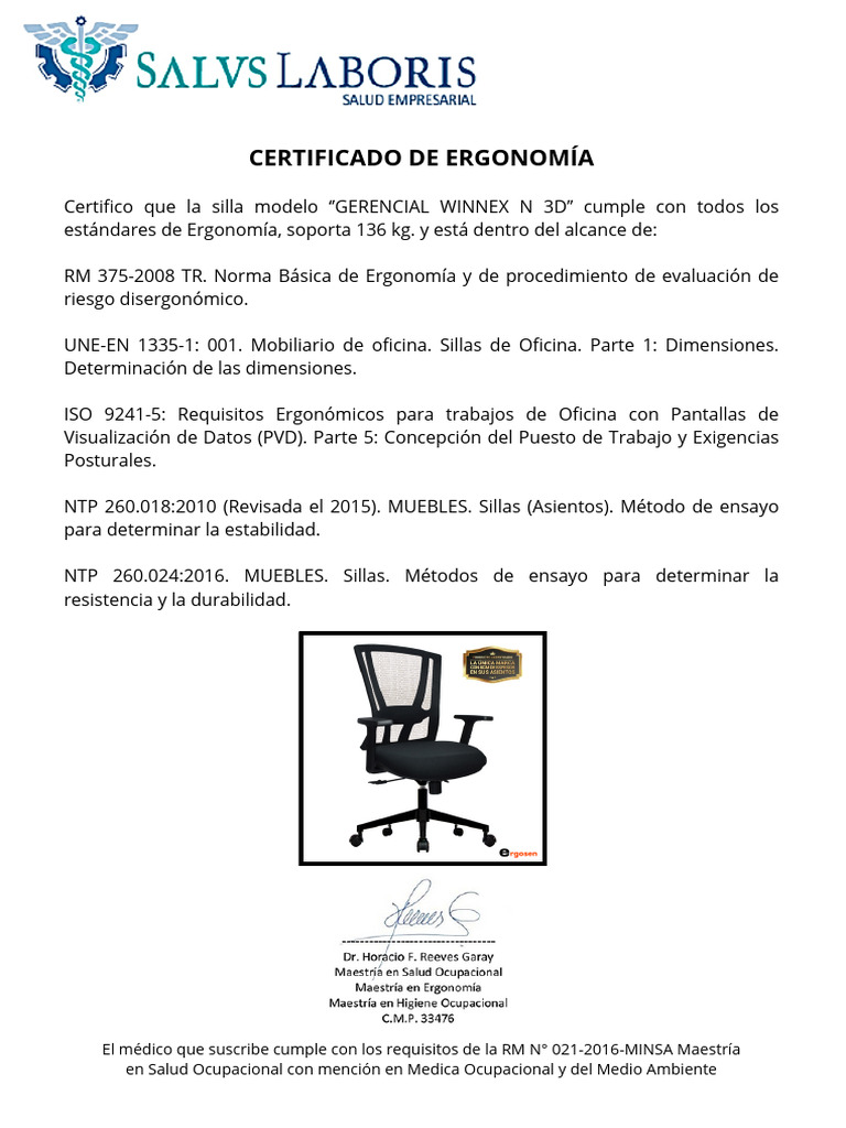 Certificado de Ergonomia Gerencial Winnex N 3D | PDF | Tecnología