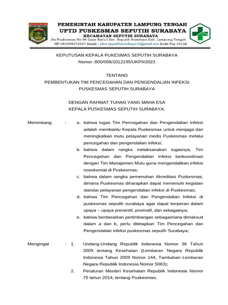 5.5.1 Ep A SK TIM PPI PKM Seputih Surabaya | PDF | Kesehatan Holistik