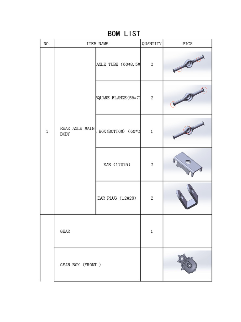 BOM List - Rear Axle Assy | PDF