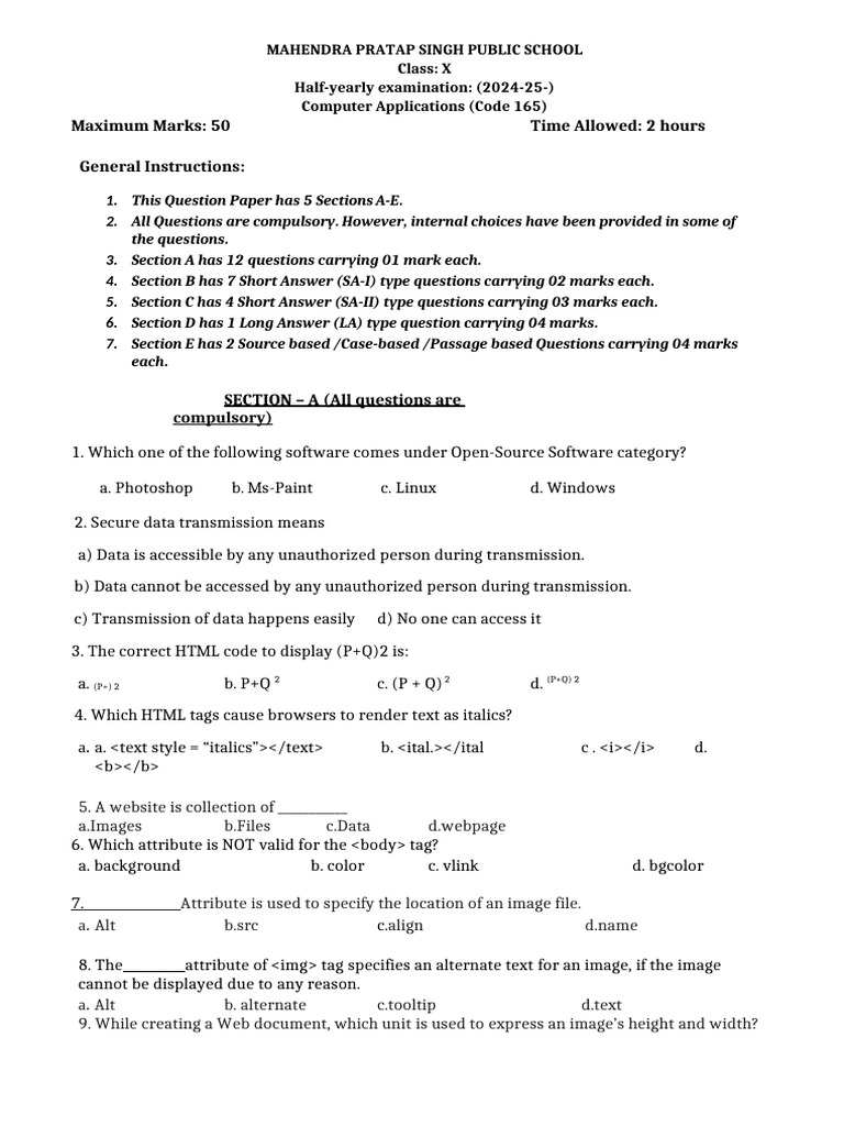 10 Pre Board Final | PDF | Html | Software Engineering