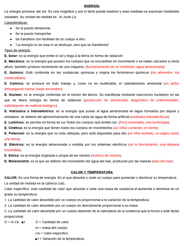 Tipos de energía y calor explicado | PDF | Calor | Temperatura