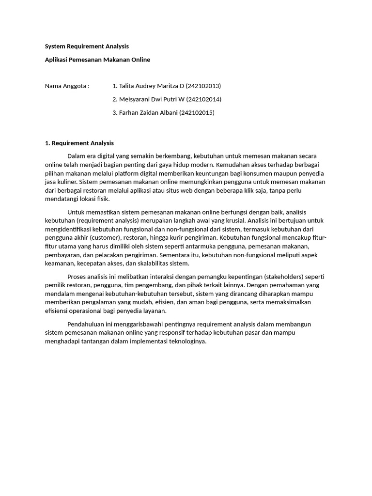 System Requirement Analysis Aplikasi Reservasi Hotel Online | PDF