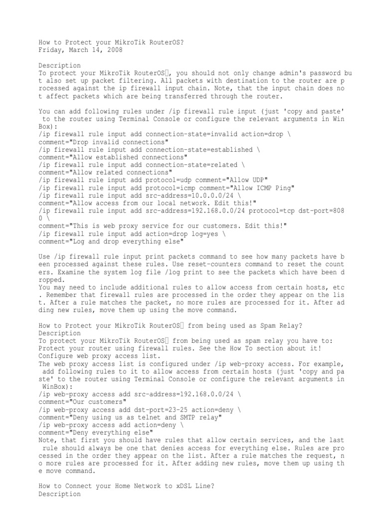 How To Protect Your Mikrotik Routeros Pdf Firewall Computing Ip Address