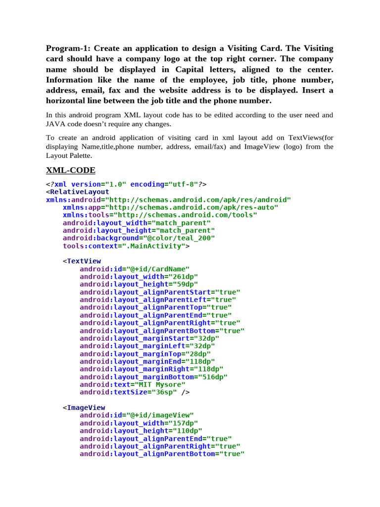 MAD-LabManual-ISE | PDF | Android (Operating System) | Application Software