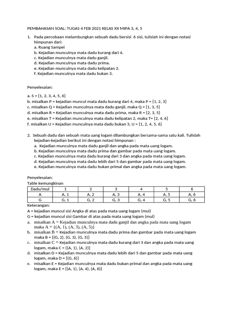 Pembahasan Soal Ruang Sampel Dan Kejadian | PDF | Metode & Bahan Ajar