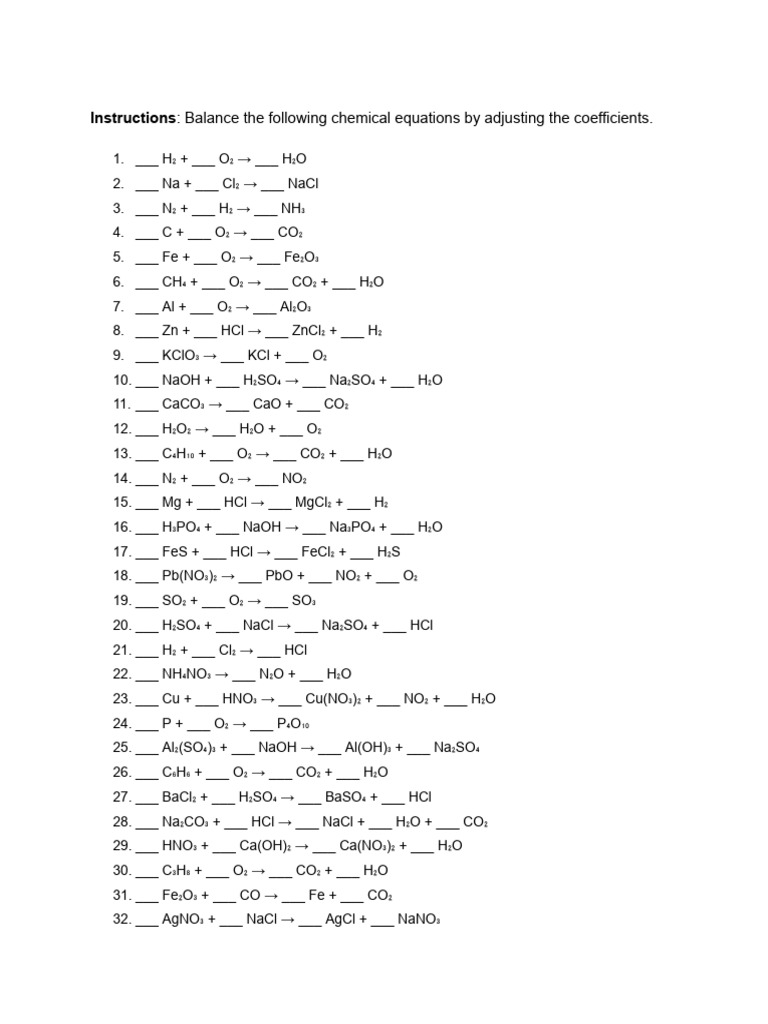 Chemistry Equation Balancing | PDF