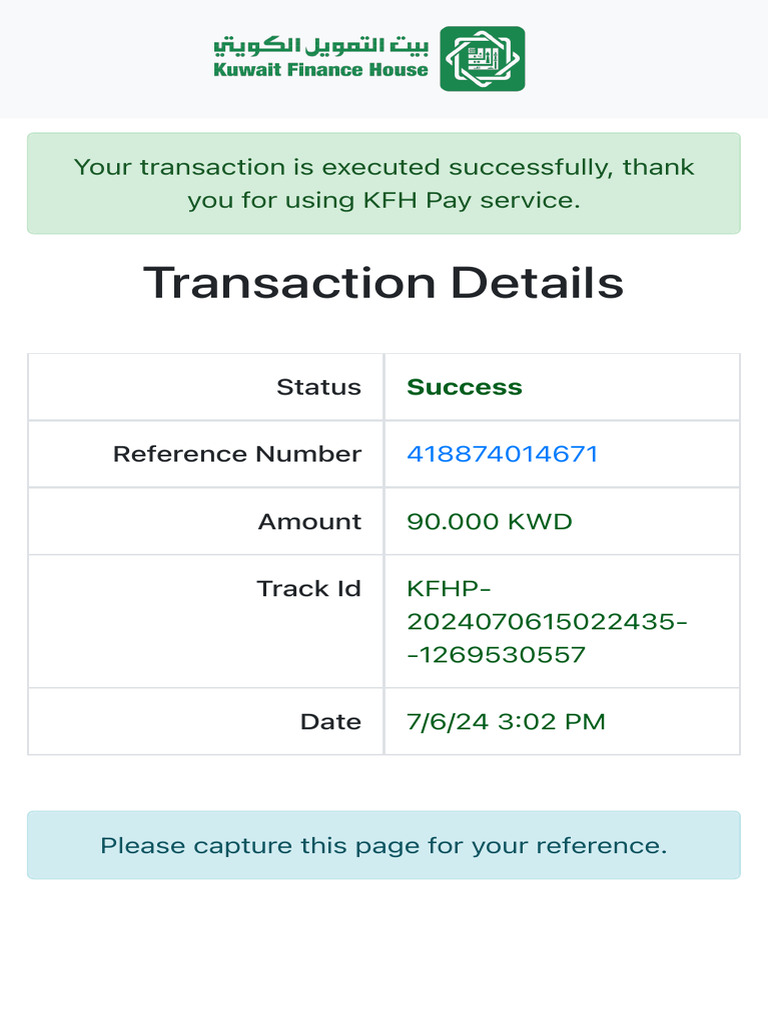 KFH Pay Transaction Confirmation | PDF