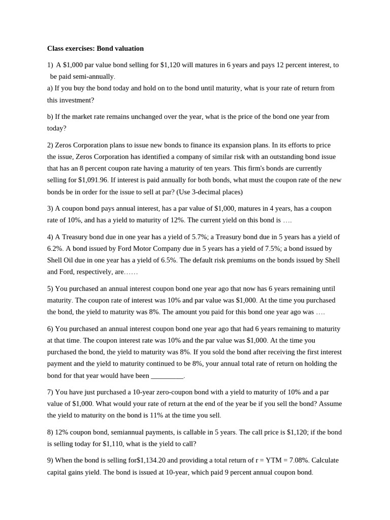 06 bond exercises | PDF | Bonds (Finance) | Yield (Finance)
