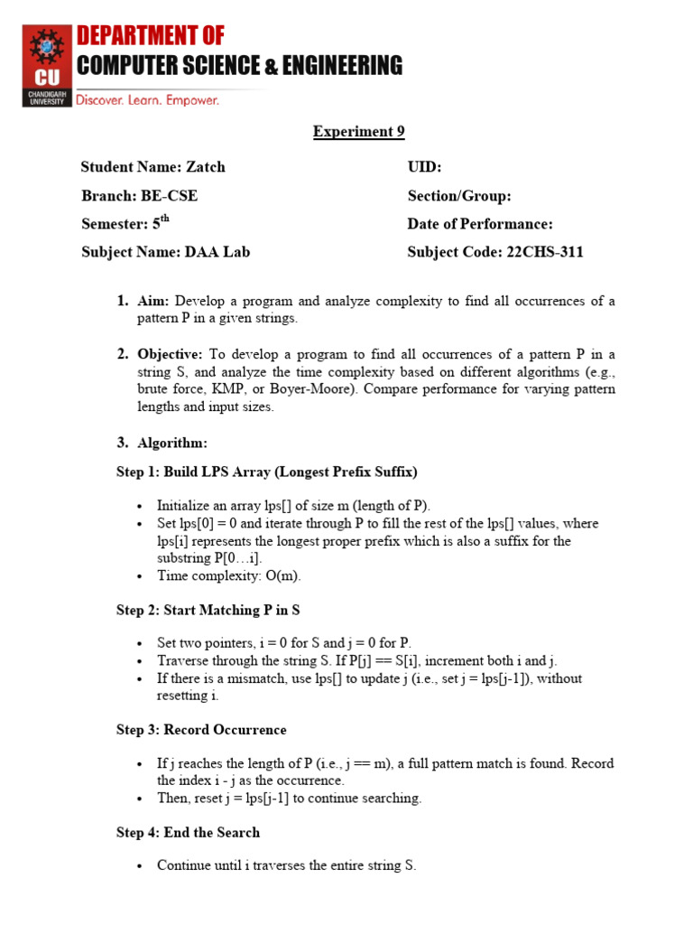 Daa Exp 9 Pdf String Computer Science Algorithms And Data Structures 