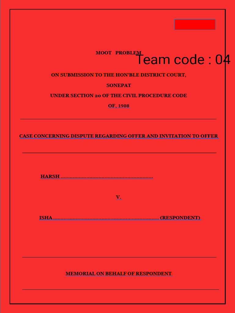 Respondent Side Memorial | PDF | Offer And Acceptance | Mootness