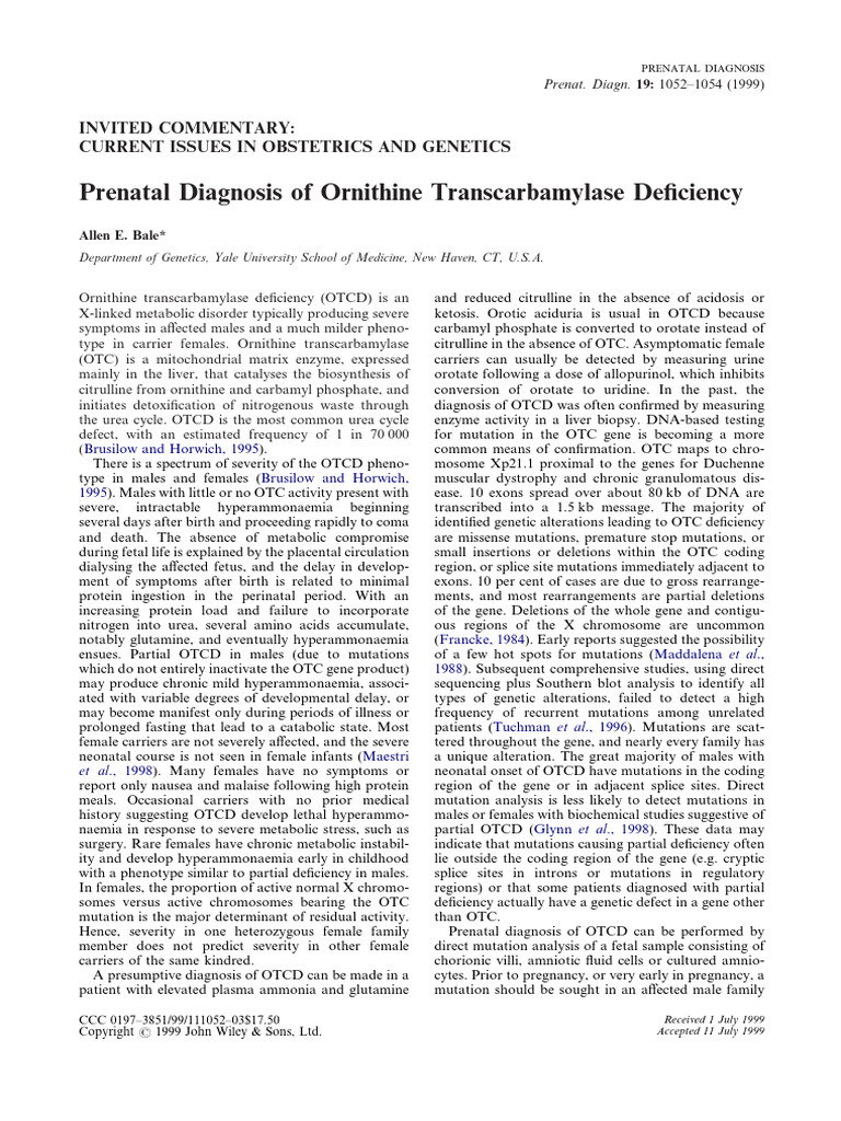 Prenatal Diagnosis of Ornithine Transcarbamylase Deficiency | PDF ...