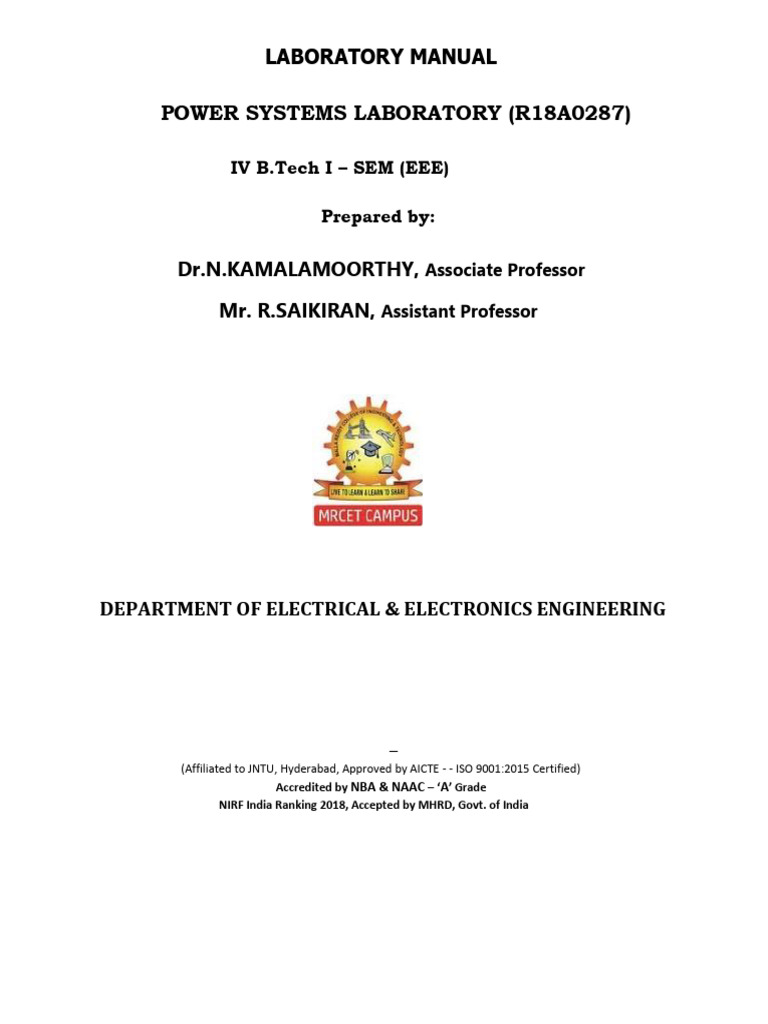 Power Systems Lab Manual11 | PDF | Transformer | Relay