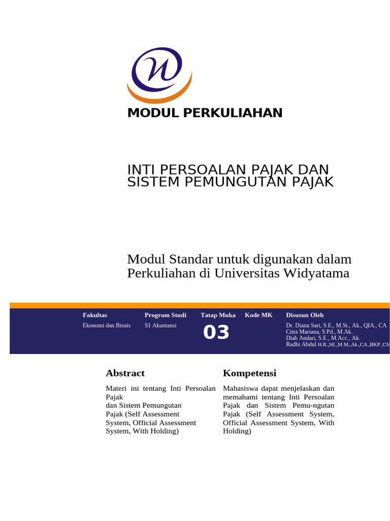 03 - Modul Inti Persoalan Pajak Dan Sistem Pemungutan Pajak | PDF | Pengelolaan Keuangan & Uang