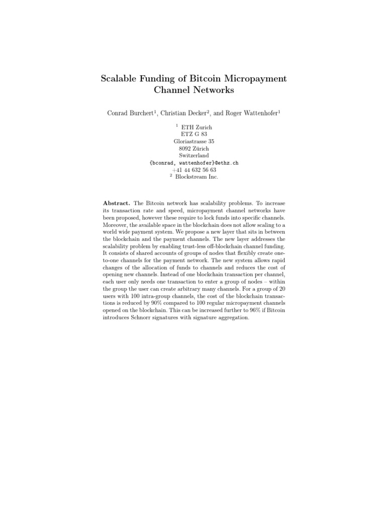 Scalable Funding of Blockchain Micropayment Networks | PDF | Bitcoin | Banking Technology