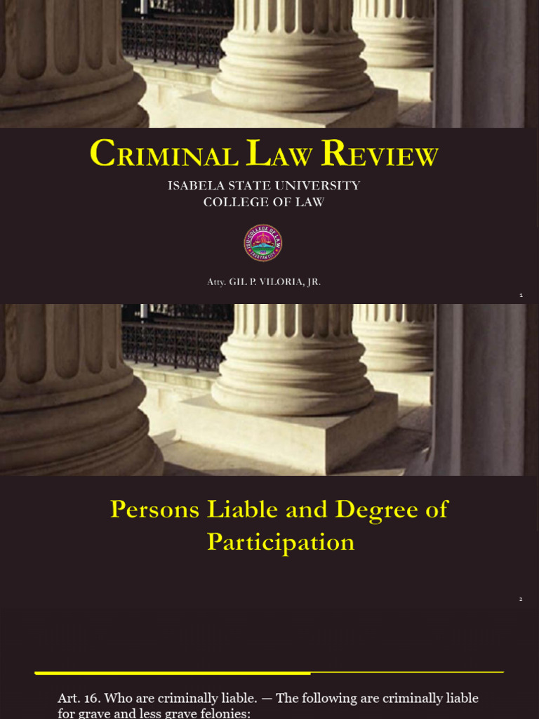 Criminal Law Review (Persons Liable and Degree of Part. - Viloria) | PDF | Aiding And Abetting ...