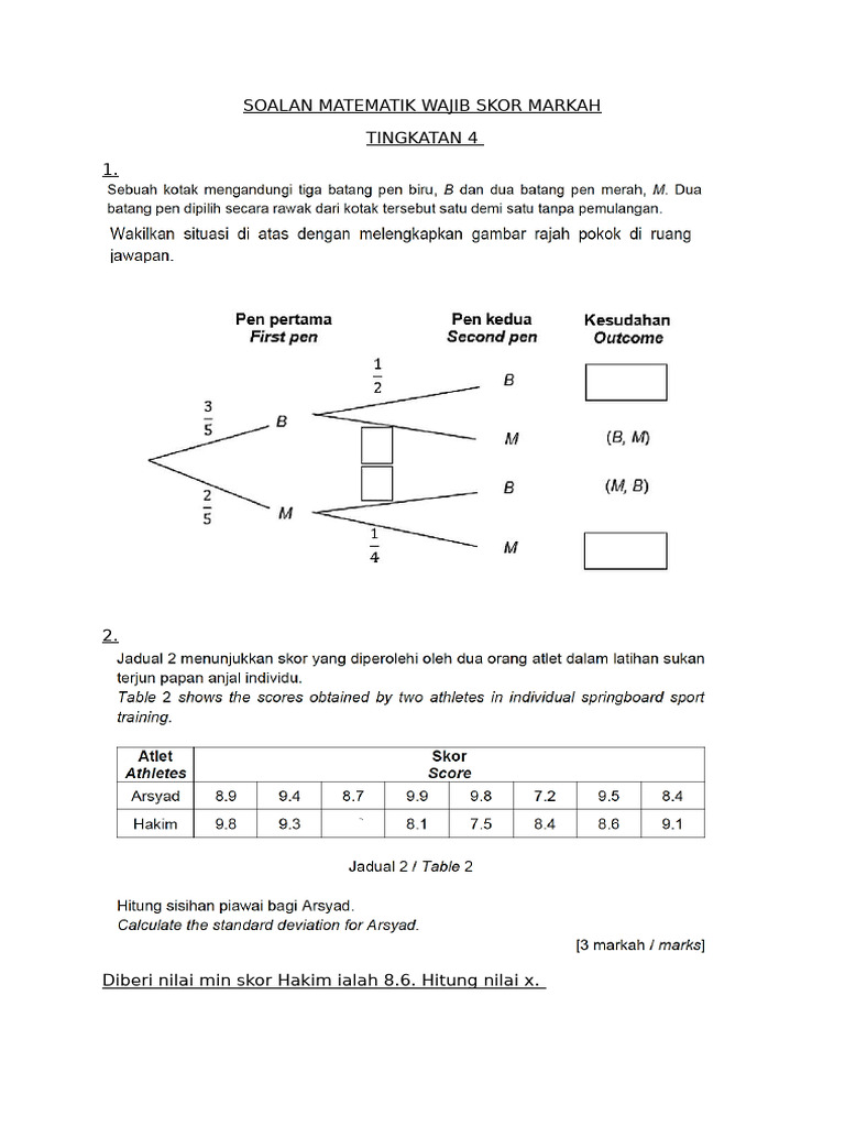 Soalan Matematik Wajib Skor Markah | PDF