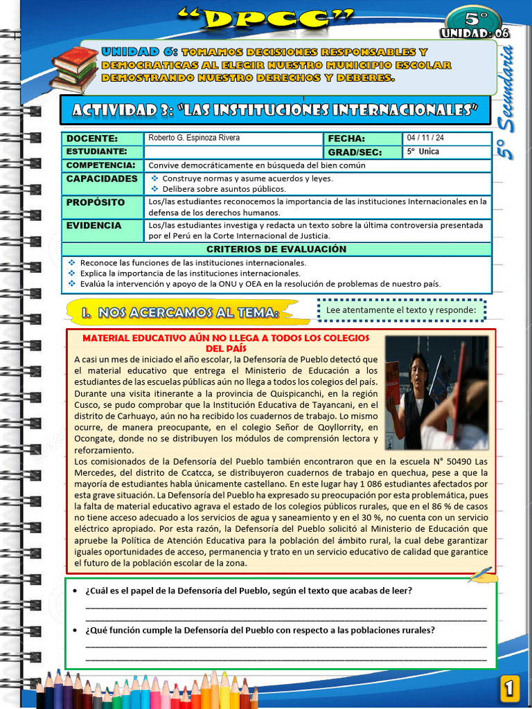 5° DPCC - Actv.02-Unid.6 2024 | PDF | Naciones Unidas | Relaciones internacionales