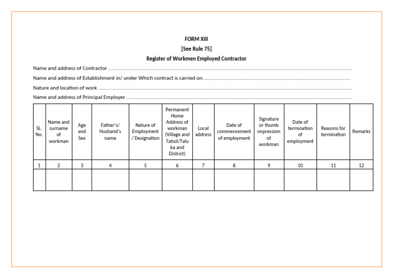 Form Xiii - Workman Register | PDF
