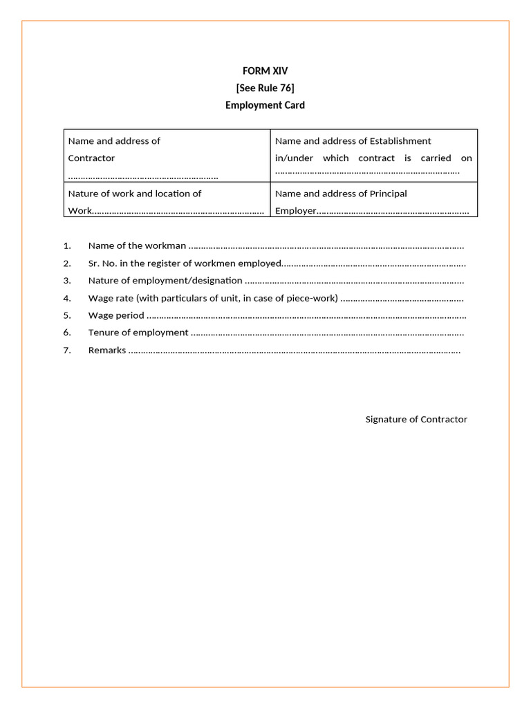 Form Xiv - Employement Card | PDF