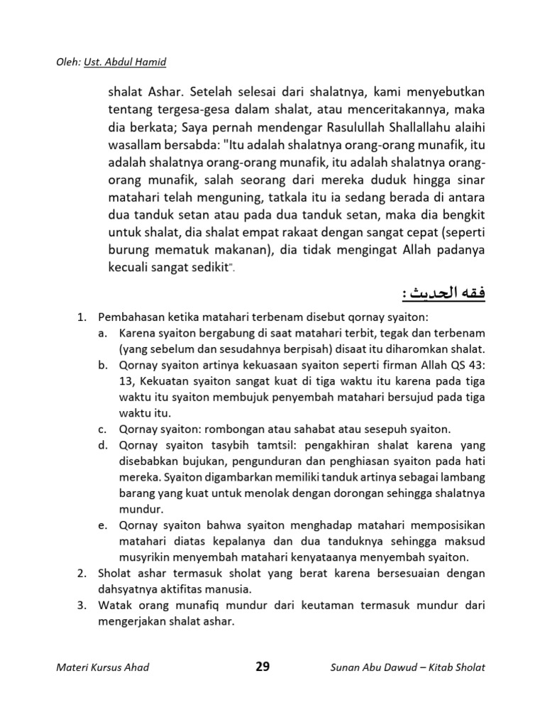 Kitabus Sholah Abu Dawud HLM 29-40 | PDF