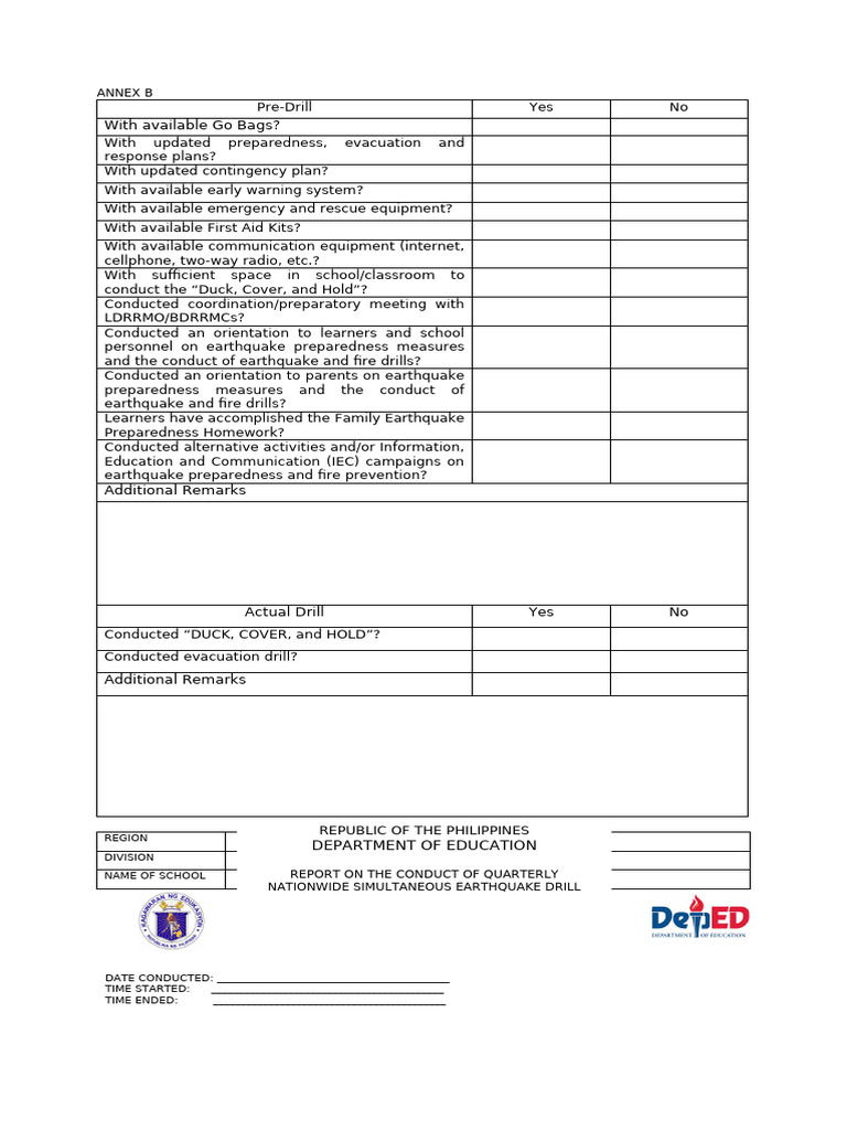 SDRRM DRILL FORM | PDF | Emergency Management | Civil Defense