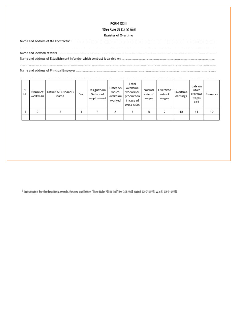 Form Xxiii - Overtime Register | PDF