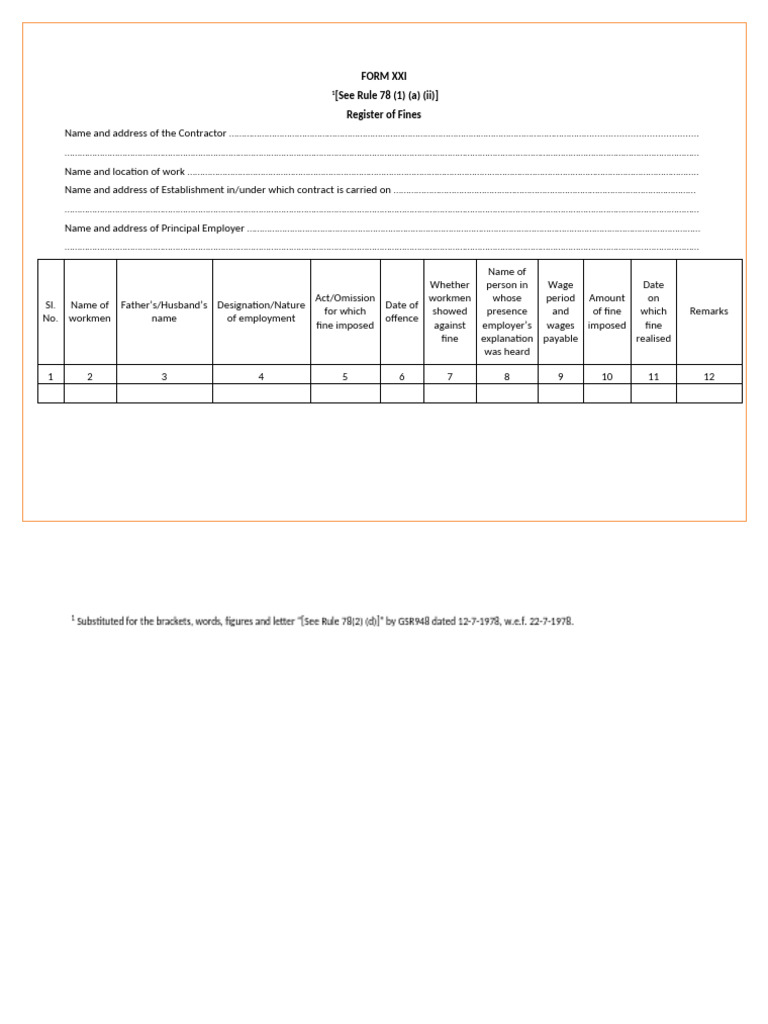 Register of Fines - Form XXI | PDF
