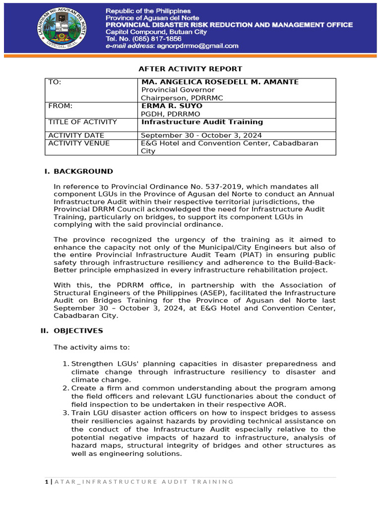 Infrastructure Audit Training Report | PDF | Earthquakes | Infrastructure