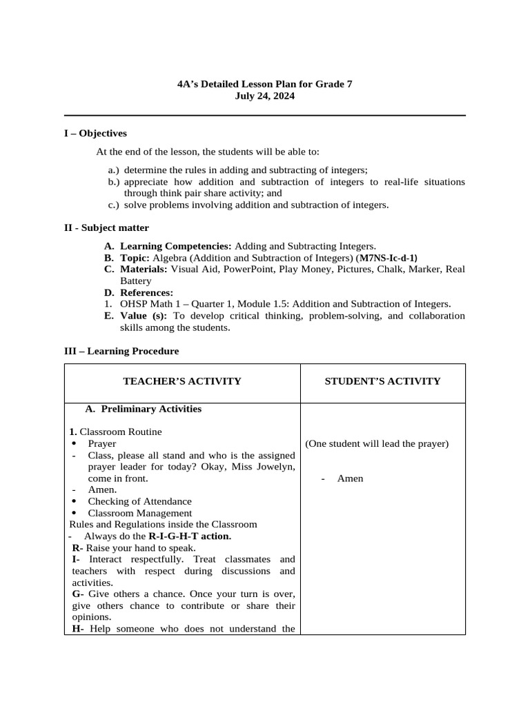 (Revised) 4A’s Detailed Lesson Plan Demo Teaching Laseras Vhea | PDF ...
