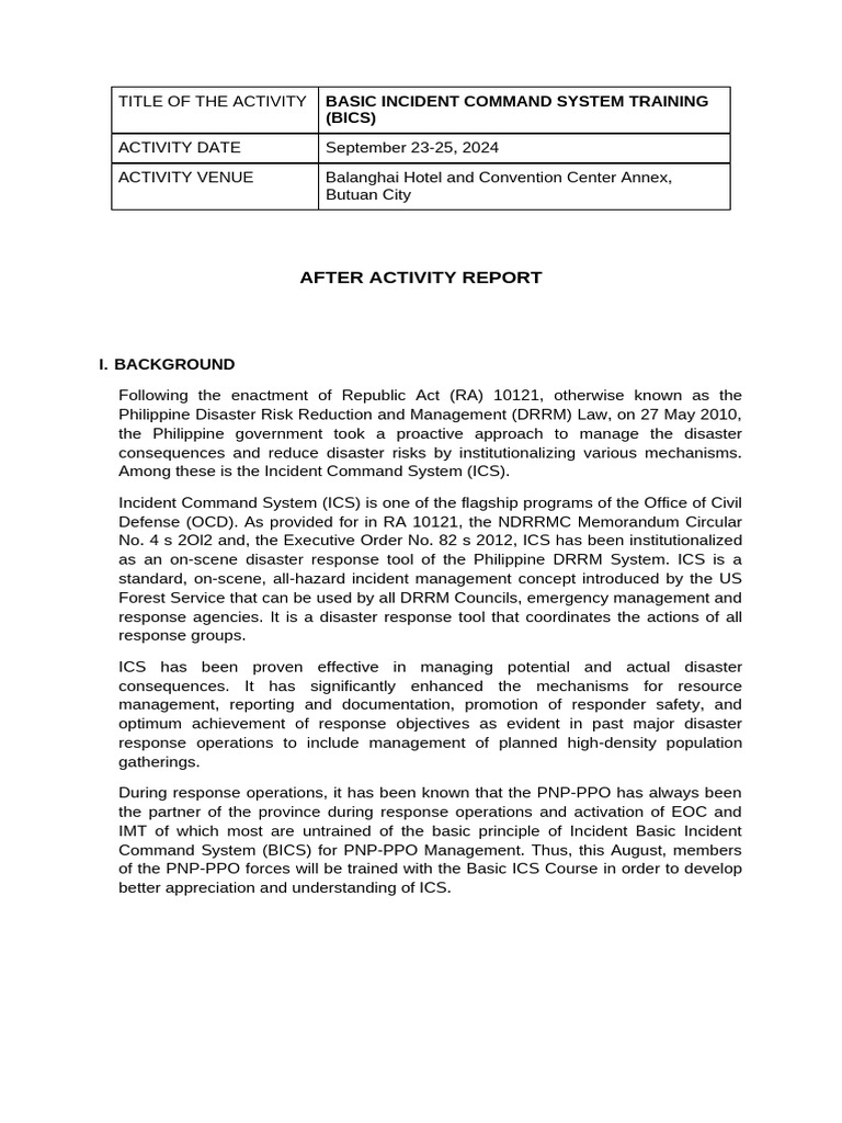 Ics After Activity Report Sept. 23-25, 2024 | PDF | Incident Command ...
