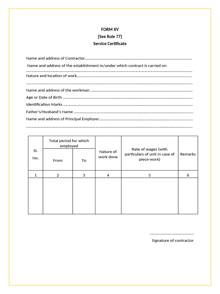 FORM XV_SERVICE CERTIFICATE | PDF
