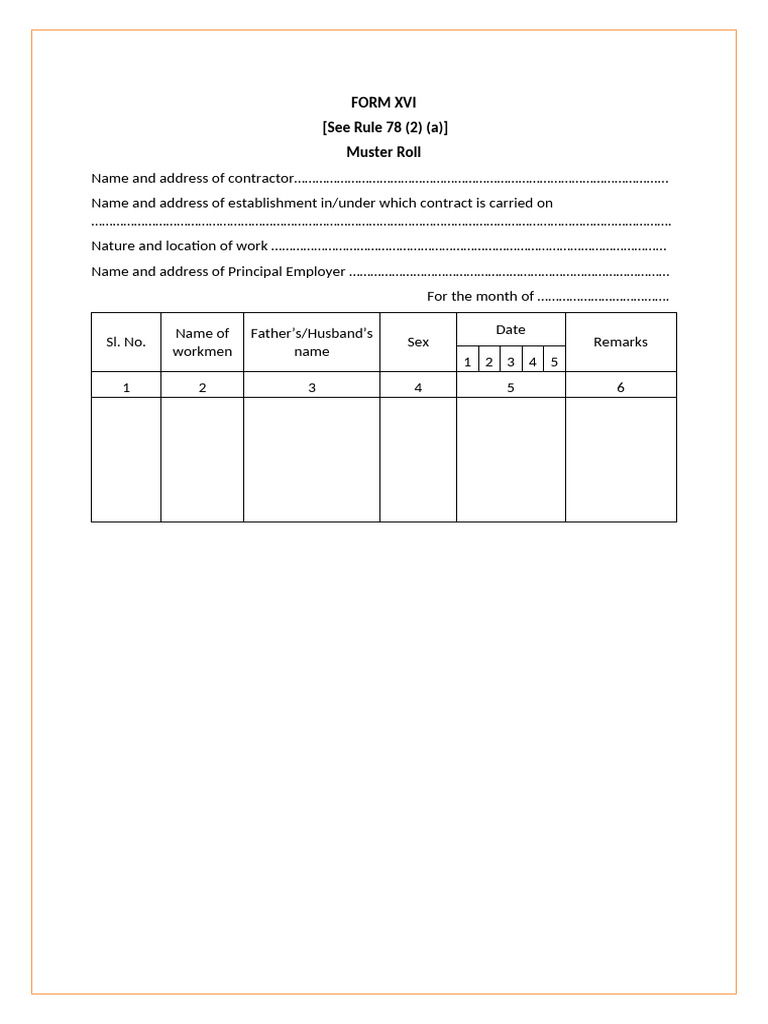 Form Xvi - Muster Roll | PDF