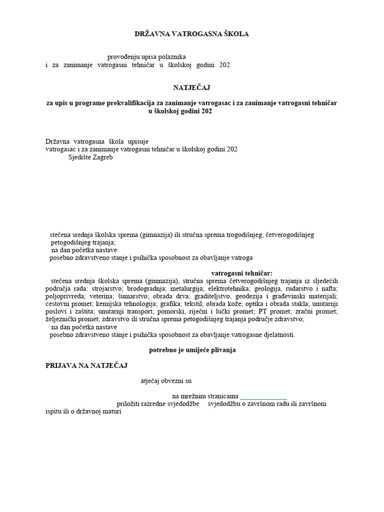 Natjecaj Za Upis 2024 - 2025 | PDF