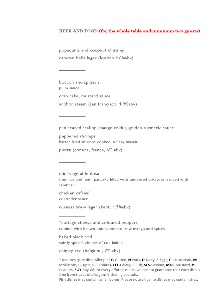 Beer Tasting Menu 2022 | PDF | Cooking, Food & Wine | Science & Mathematics