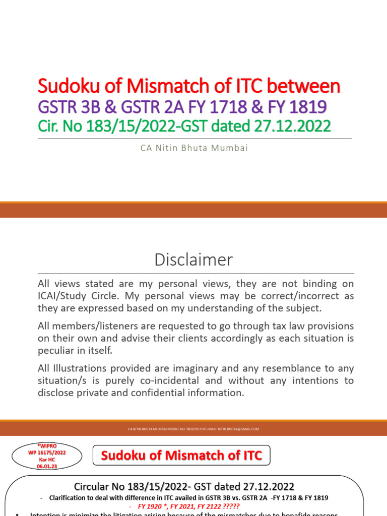 GSTR 3B - GSTR 2A Cir 183 - Final 30123 | PDF | Taxes | Invoice