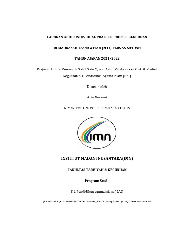 LAPORAN AKHIR INDIVIDUAL REVISI ARIN BARU - Edit | PDF | Karier & Perkembangan
