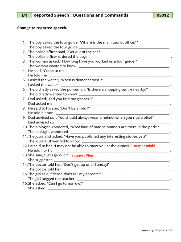 Reported Speech Exercises for B1 Level | PDF | Self-Improvement