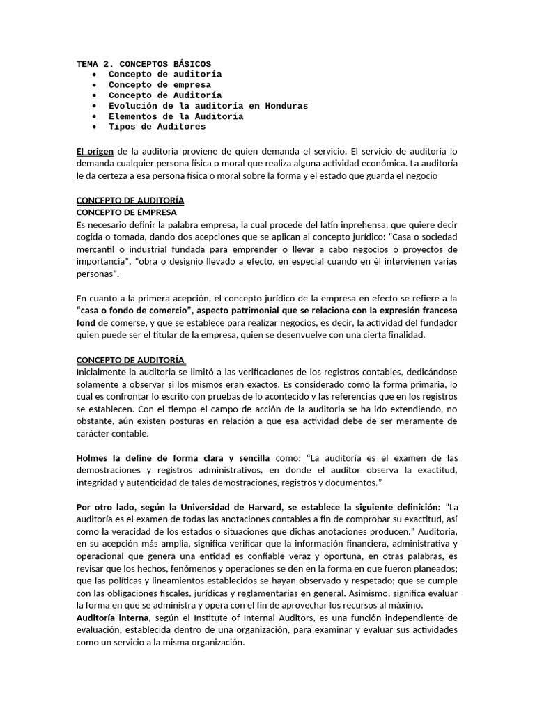 Tema 2 Conceptos Basicos de Auditoria | PDF | Auditoría | Contralor