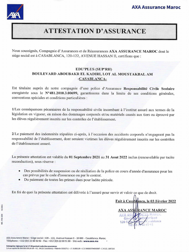 Attestation Axa Assurances | PDF