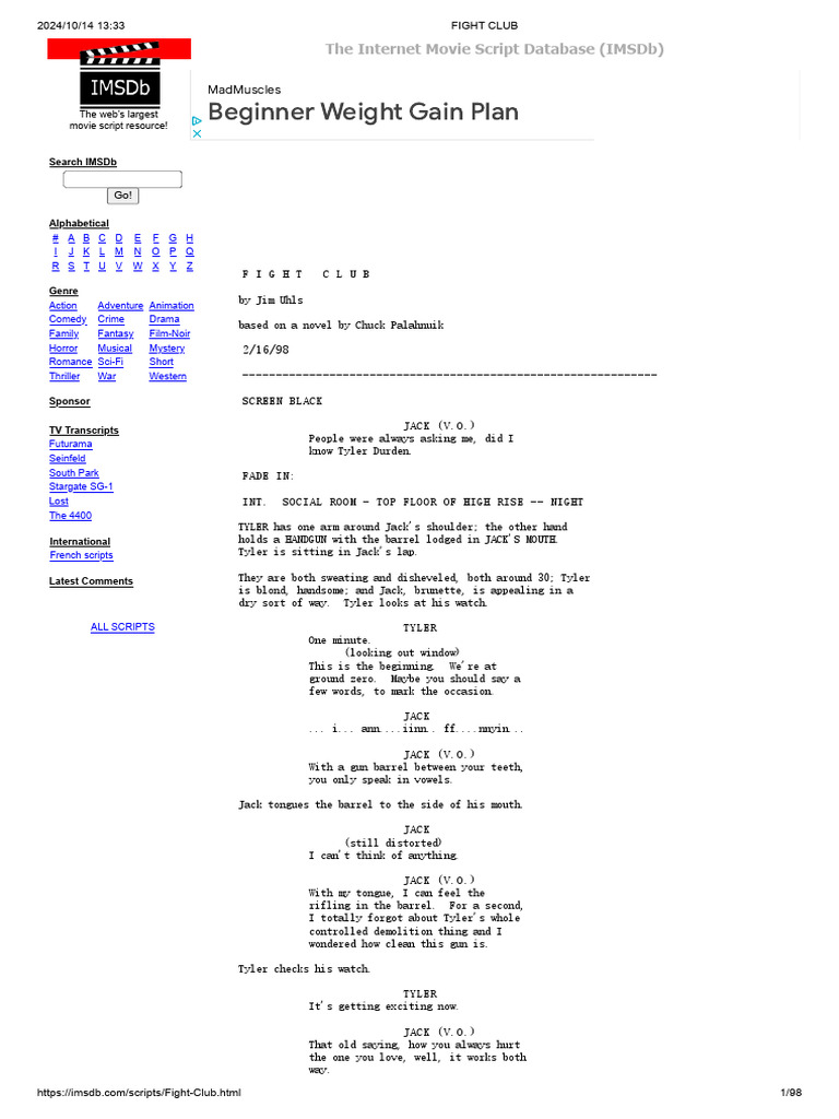 FIGHT CLUB Script | PDF | Baggage | Nature