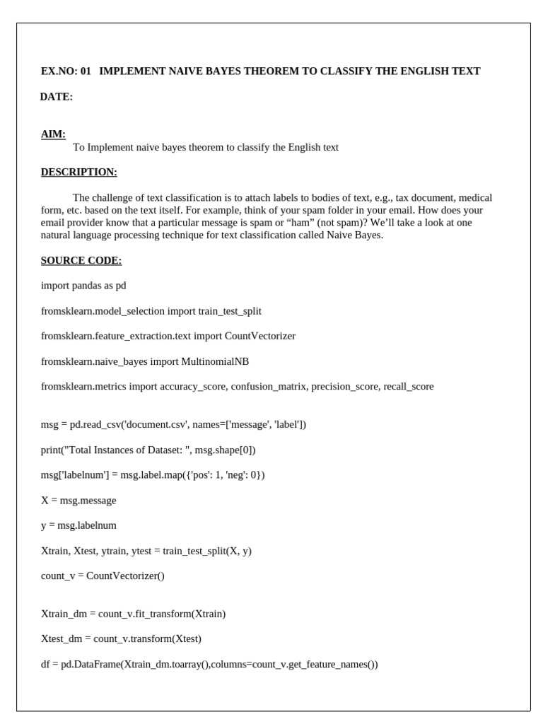 CP4252 Machine Learning Lab Manual | PDF | Sensitivity And Specificity ...