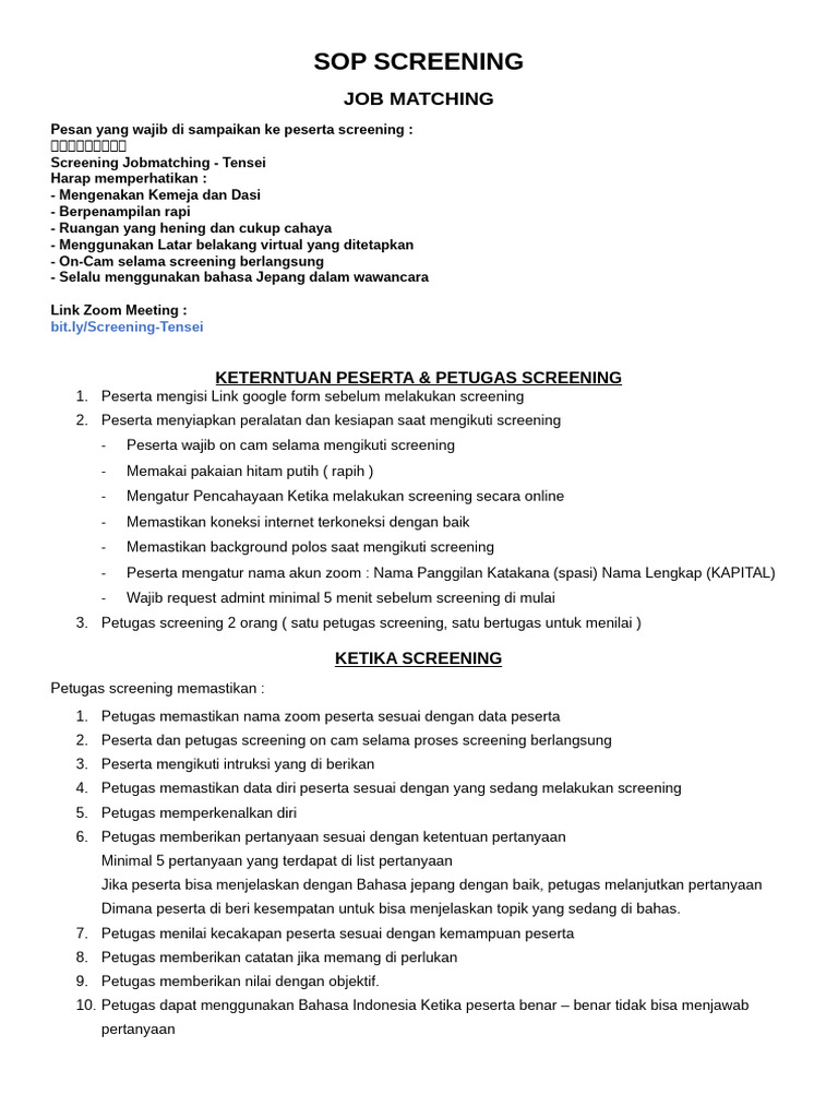 Sop Screening | PDF