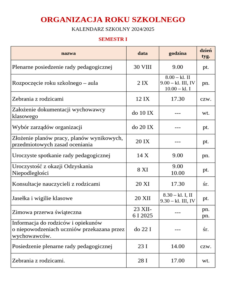 Kalendarz Roku SZK 2024 25 | PDF