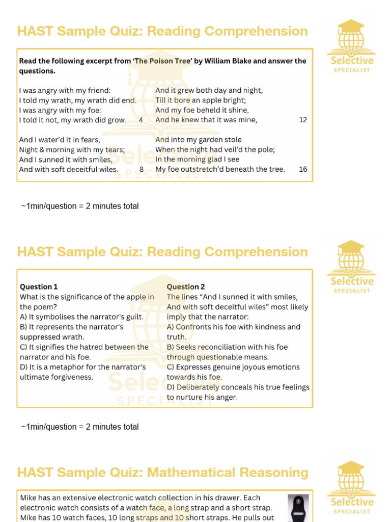 Sample HAST and EduTest Questions | PDF