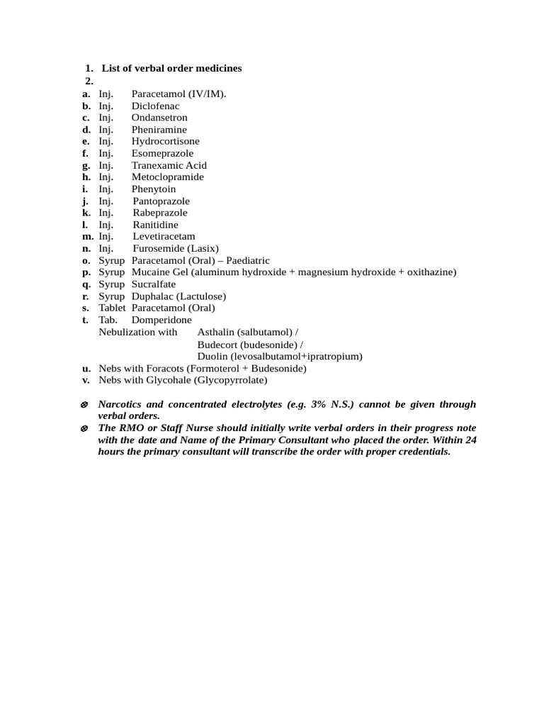 Verbal Order Medication List | PDF | Wellness